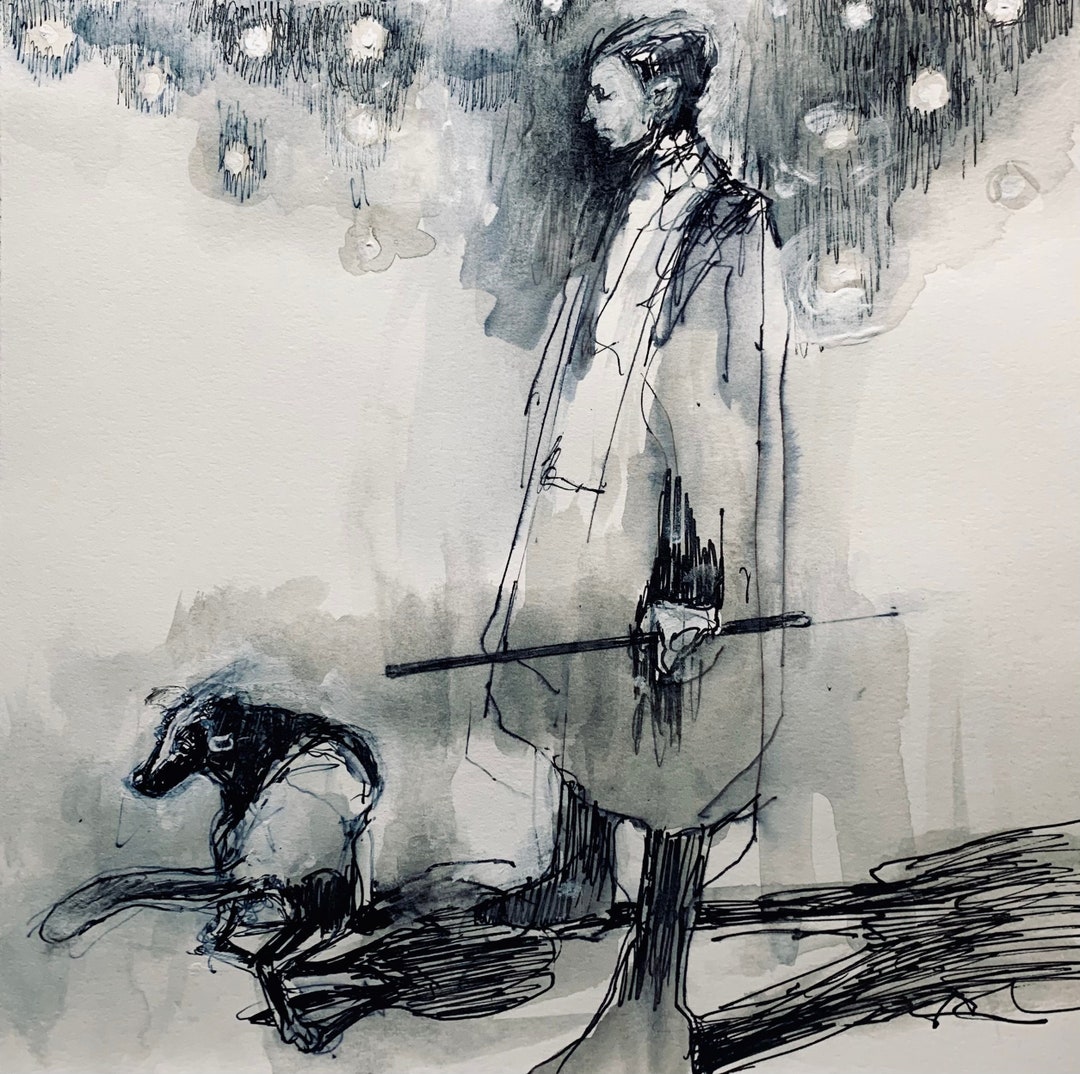 Javert's Stars: Pen & Ink Dog Drawing, Atmospheric Art (10x10) - Etsy