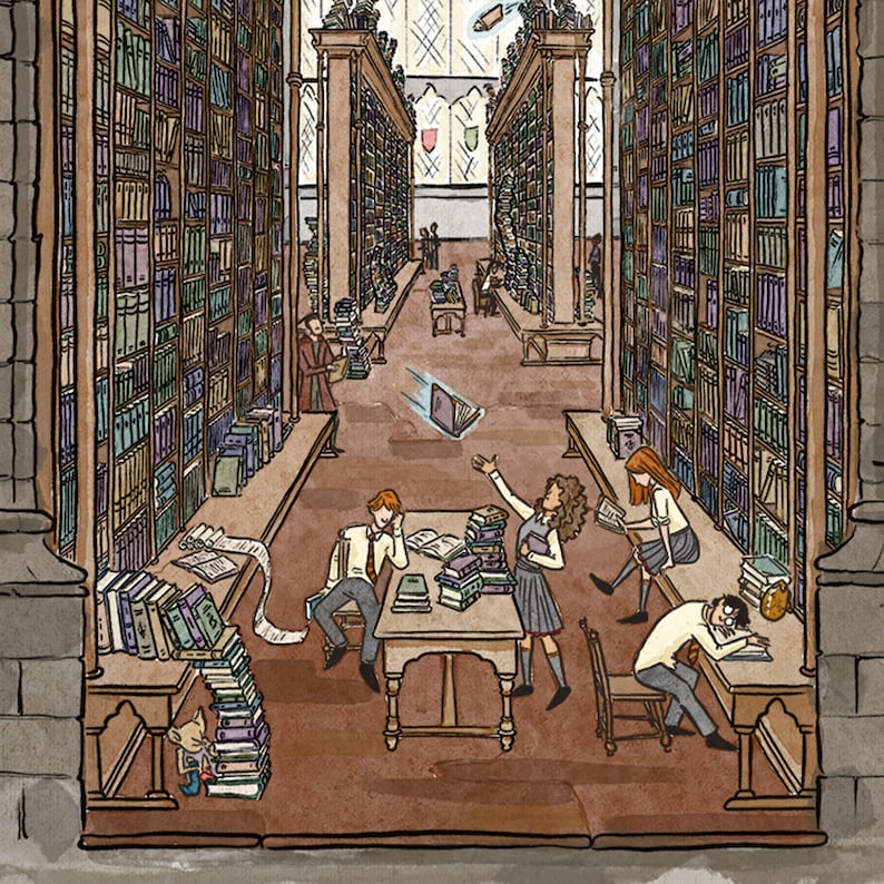 Art Print of Hogwarts Library by DashofKnutmegg : r/PotterPurists