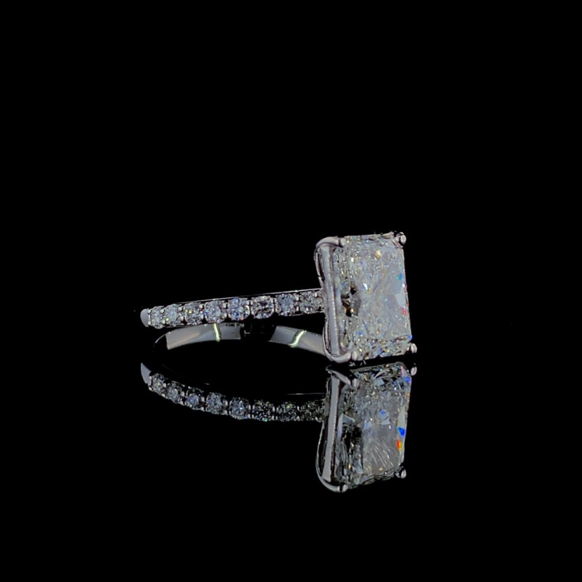 14k Gold Solitaire Radiant Lab Grown Diamond Engagement Ring / Halo ...