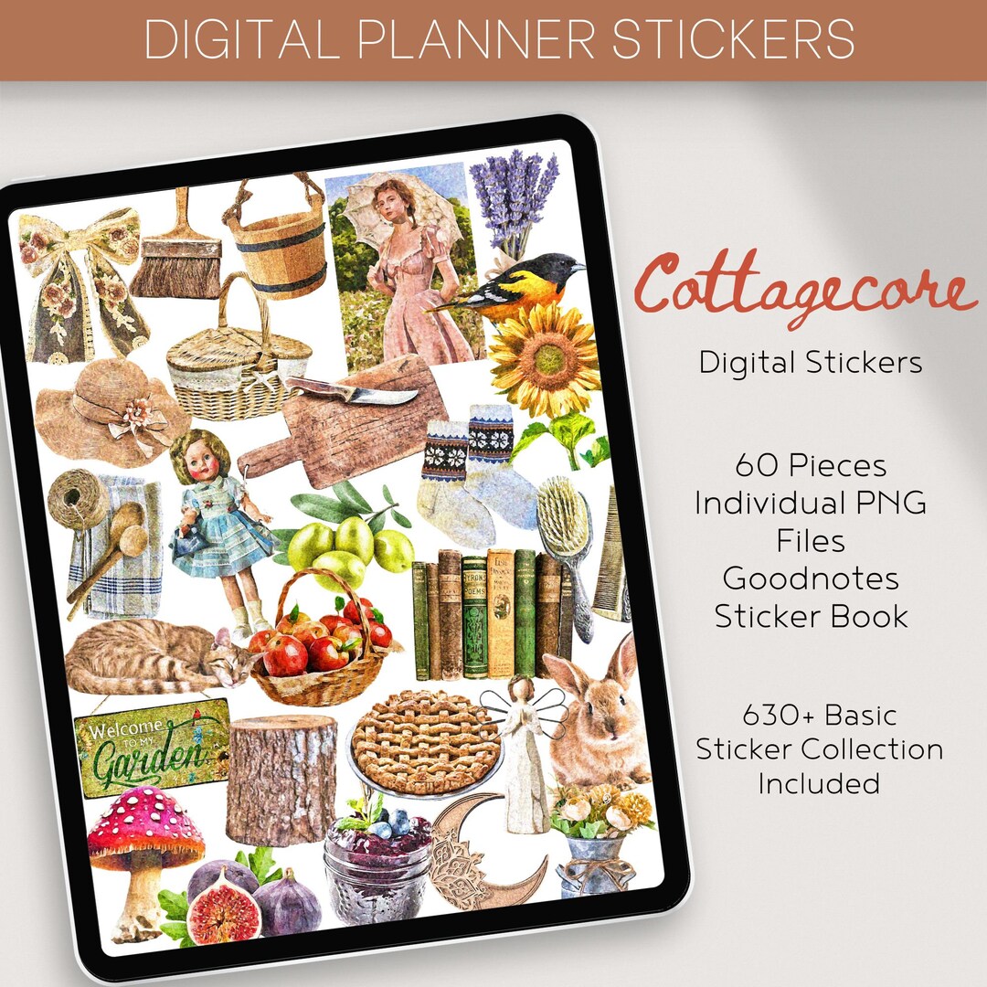 Cottagecore Sticker Set for Digital Planners Rustic Daily Life Artwork ...