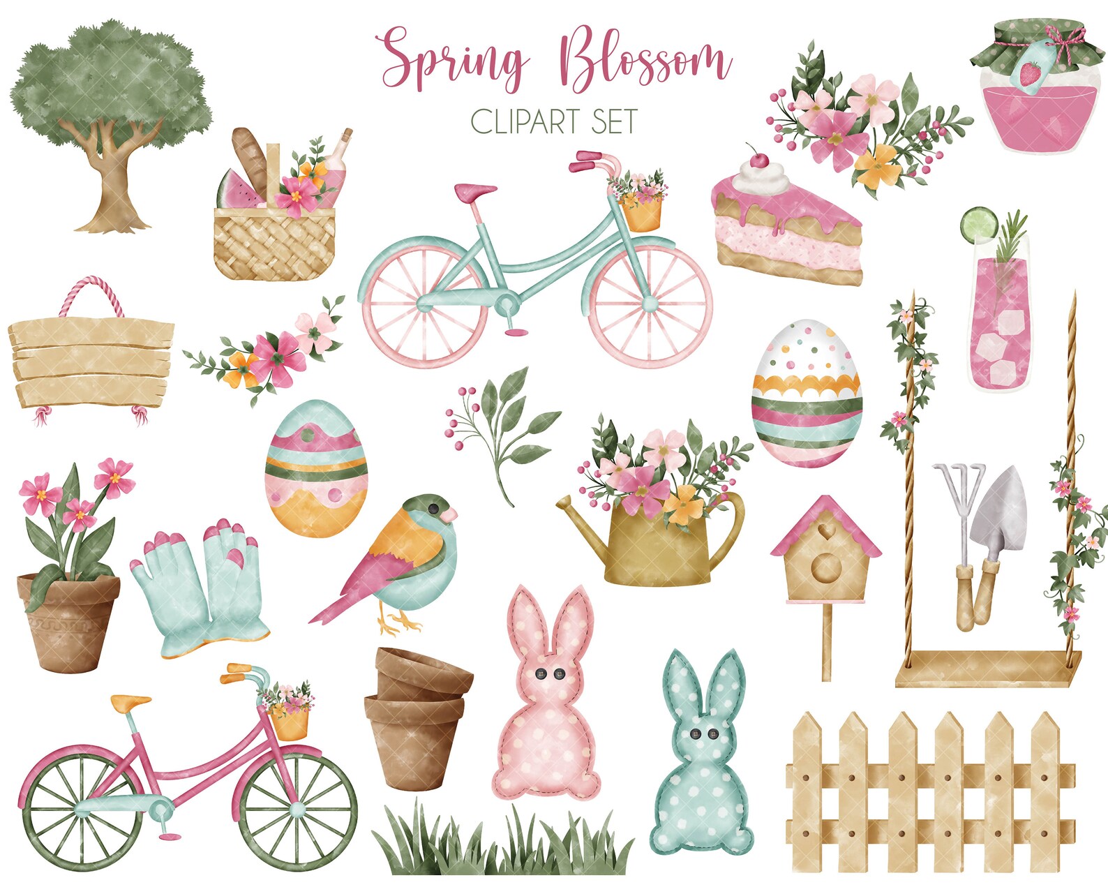 Watercolor Spring Blossom Clipart Set Instant Download PNG - Etsy