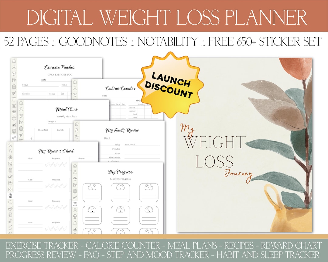 Digital Weight Loss Planner for Goodnotes & Notability Hyperlinked ...