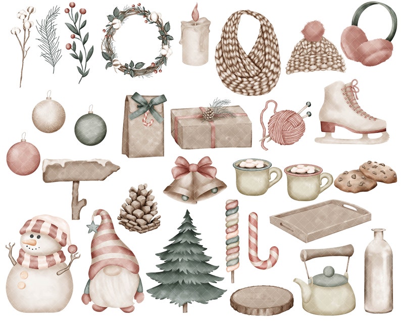 Watercolor Winter Clipart Set Instant Download PNG Let It - Etsy