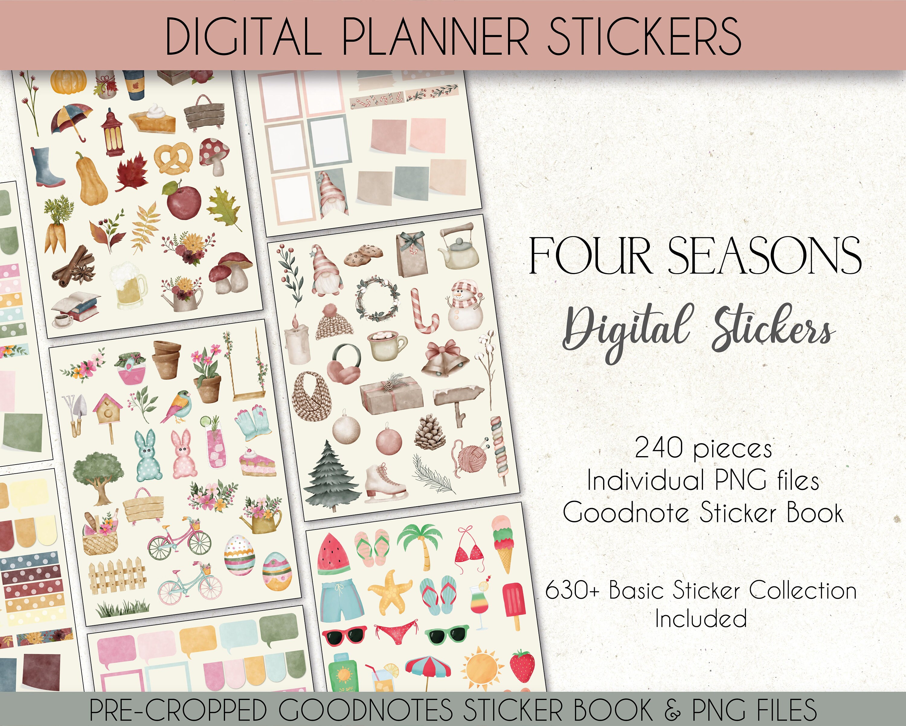 Four Seasons Digital Planner Stickers | Goodnotes Pre-cropped PNG - Etsy