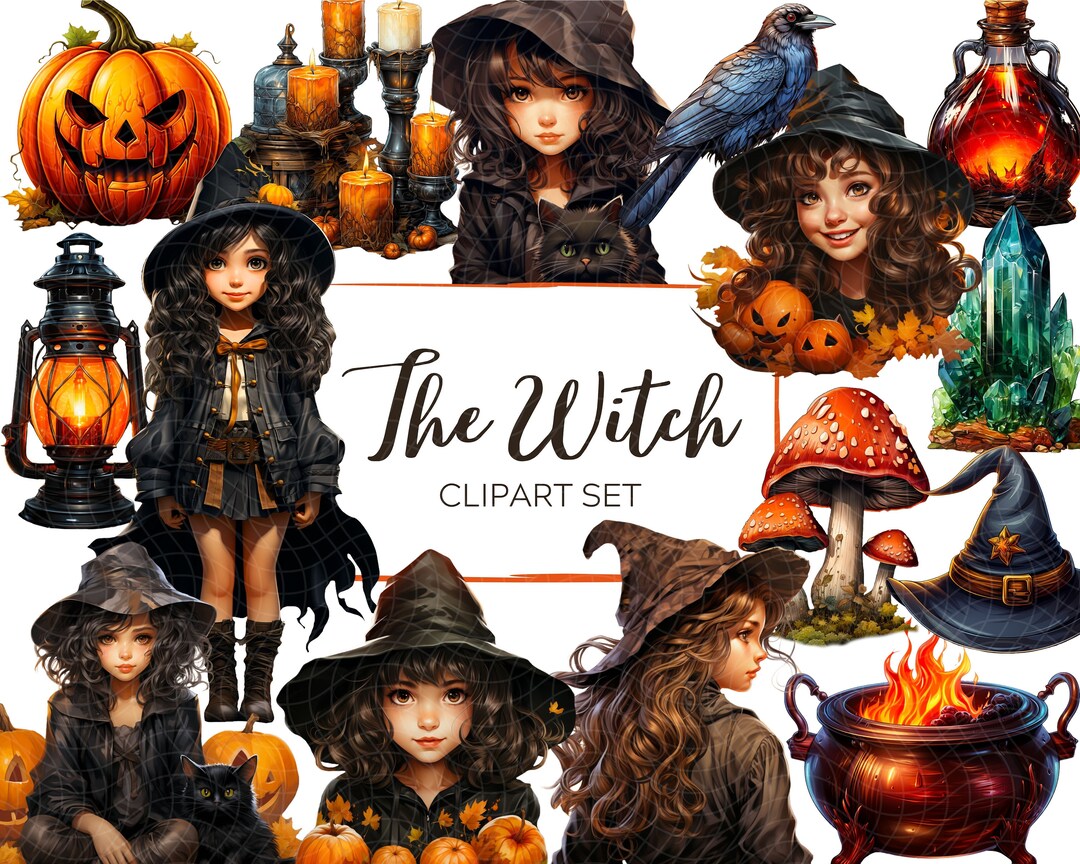 Halloween Clipart Set 'the Witch' | Instant Download PNG | Eerie Scary ...