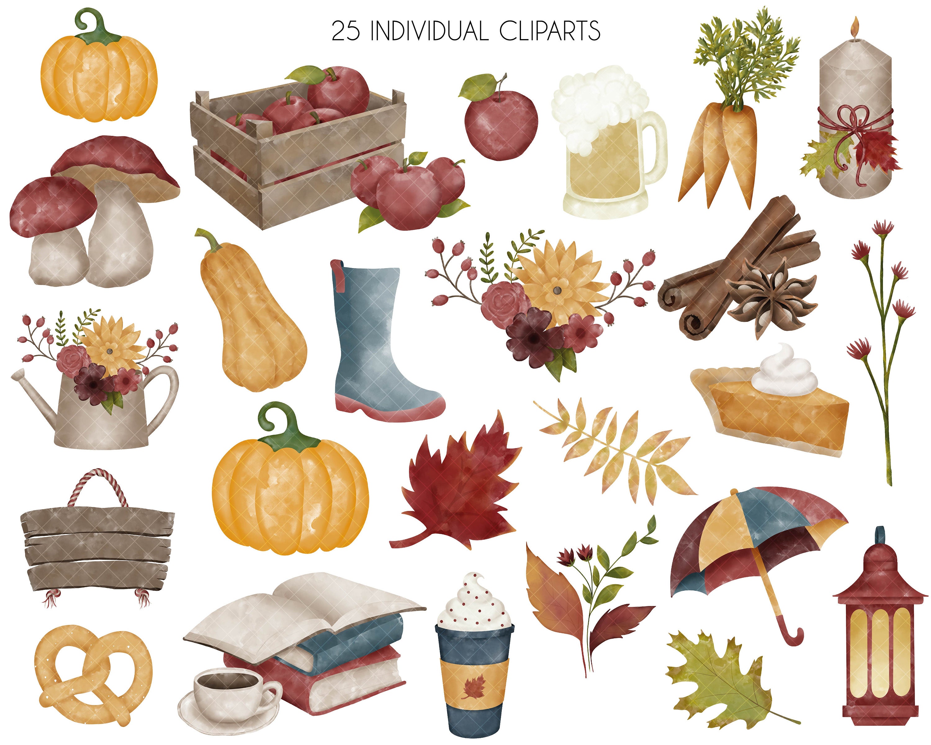 Watercolor Cozy Fall Clipart Set Instant Download PNG - Etsy