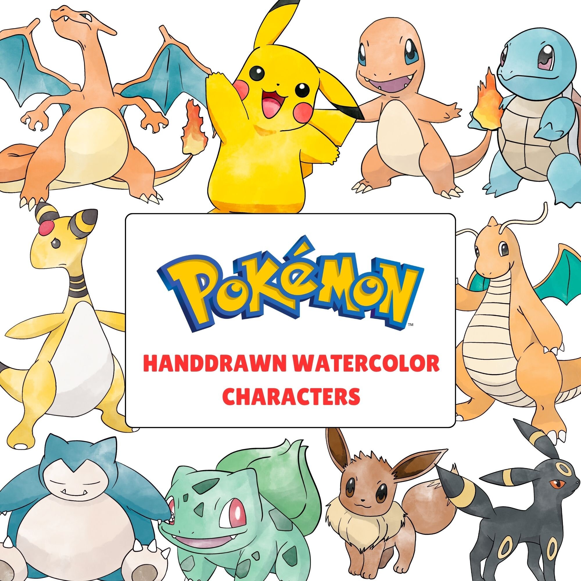 Pokemon Go Characters Hand-drawn Watercolor PNG Clipart - Etsy