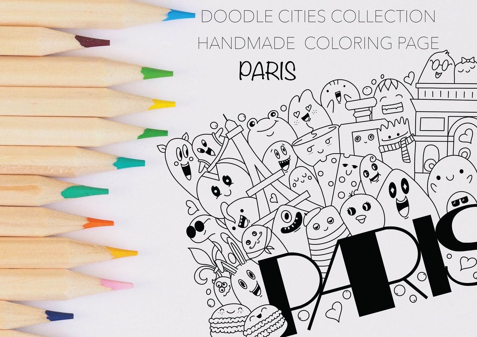 Coloring Page Doodle Cities Collection Bundle Printable and | Etsy