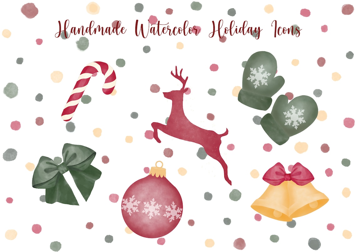 Watercolor Christmas Clip Art Set 40 Instant Download PNG - Etsy
