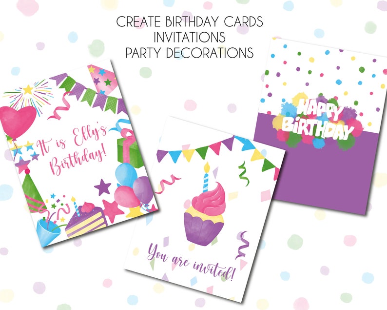 Watercolor Birthday Party Clip Art Set Instant Download PNG Cake ...