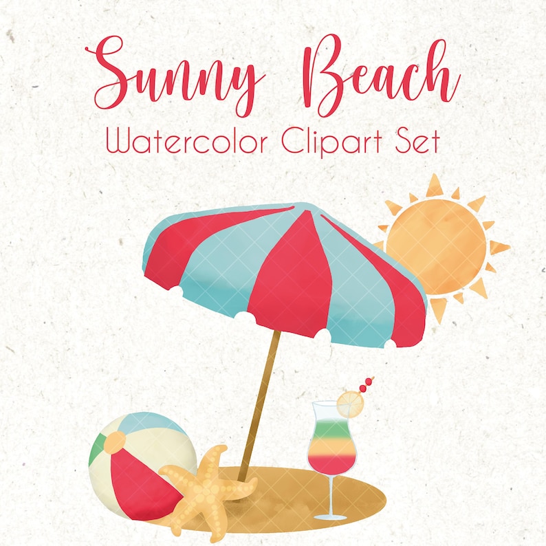 Watercolor Sunny Beach Clipart Set | Instant Download PNG | Sea Pool ...