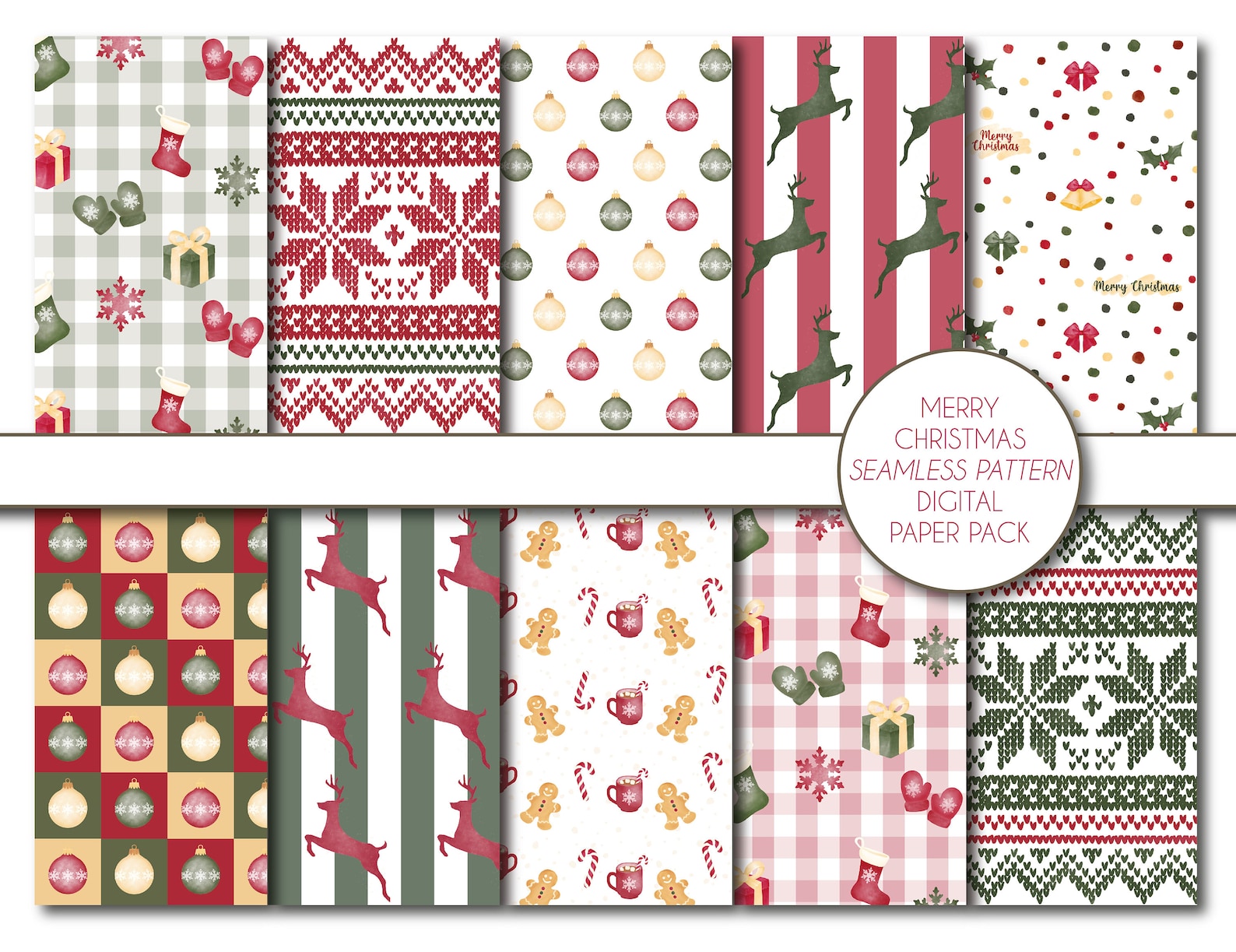 Digital Paper Pack 'christmas' Seamless Watercolor - Etsy