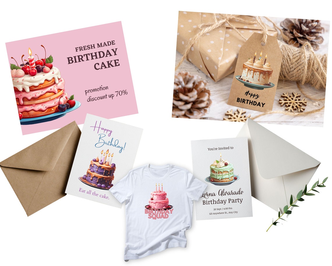 Birthday Cake Clip Art Set | Instant Download PNG | Fancy and Cute ...