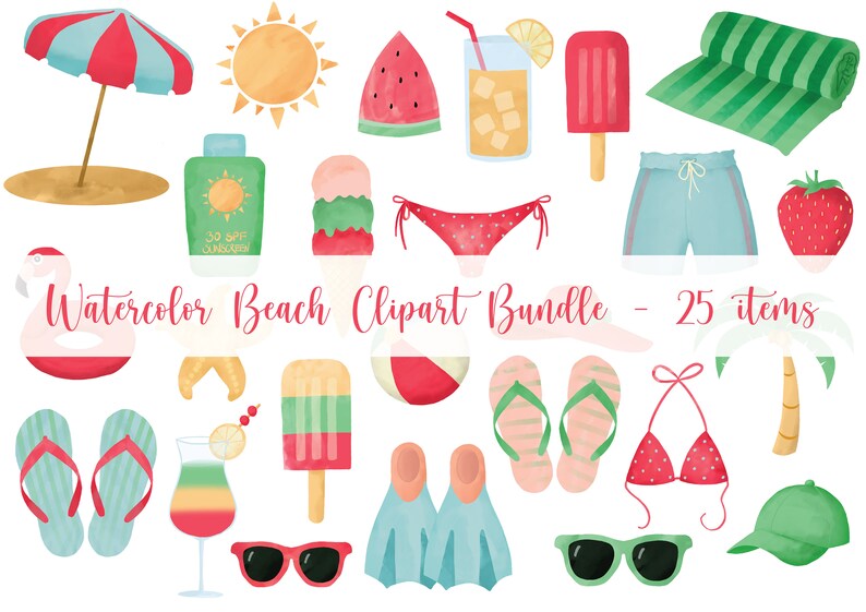 Watercolor Sunny Beach Clipart Set | Instant Download PNG | Sea Pool ...