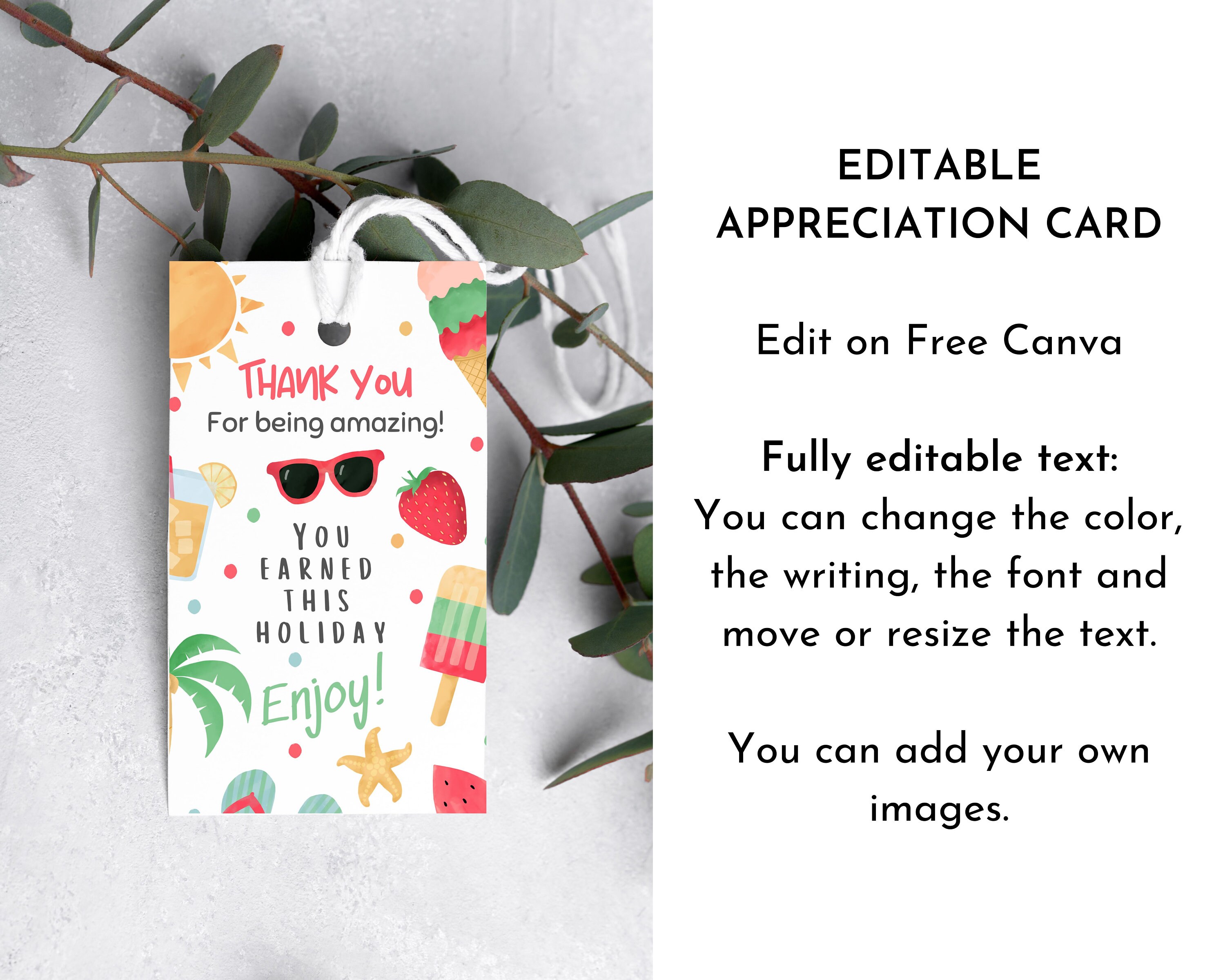 Editable Student Appreciation Card Teacher Gratitude Summer Gift Tag ...