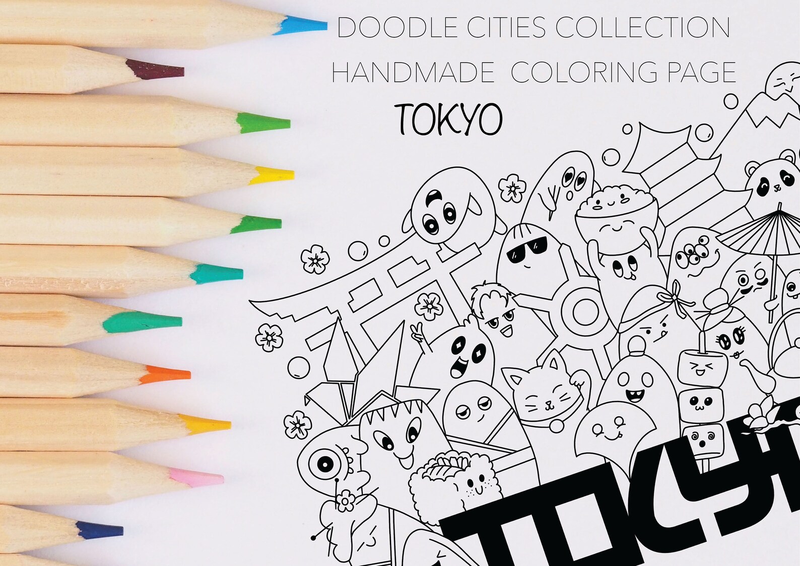 Coloring Page Doodle Cities Collection Bundle Printable and | Etsy
