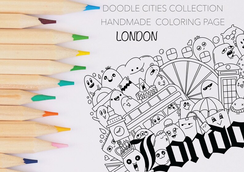 Coloring Page Doodle Cities Collection London Printable and | Etsy
