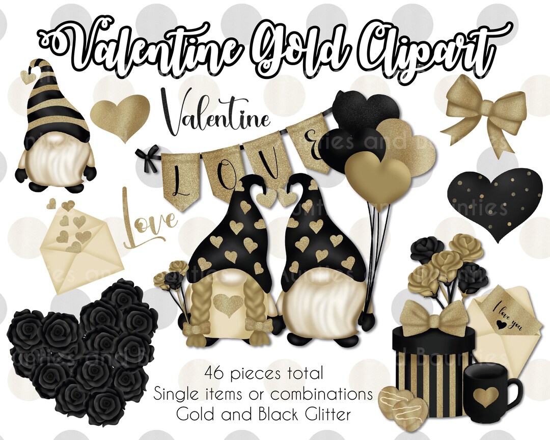 Valentine's Day Clip Art Bundle 'valentine Gold' | Instant Download PNG ...