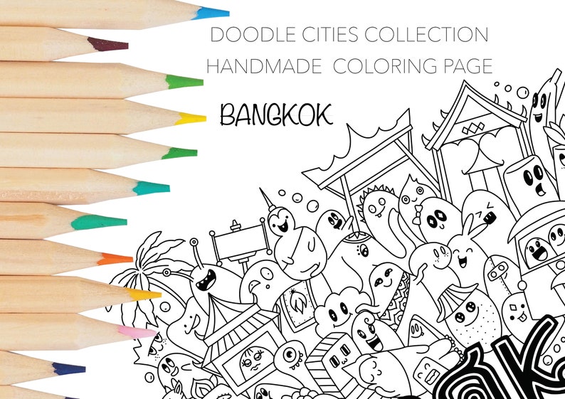 Coloring Page Doodle Cities Collection Bundle Printable and | Etsy