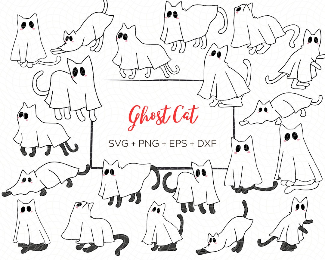 Halloween Ghost Cat Stencils Clip Art Set | Instant Download PNG DXF ...