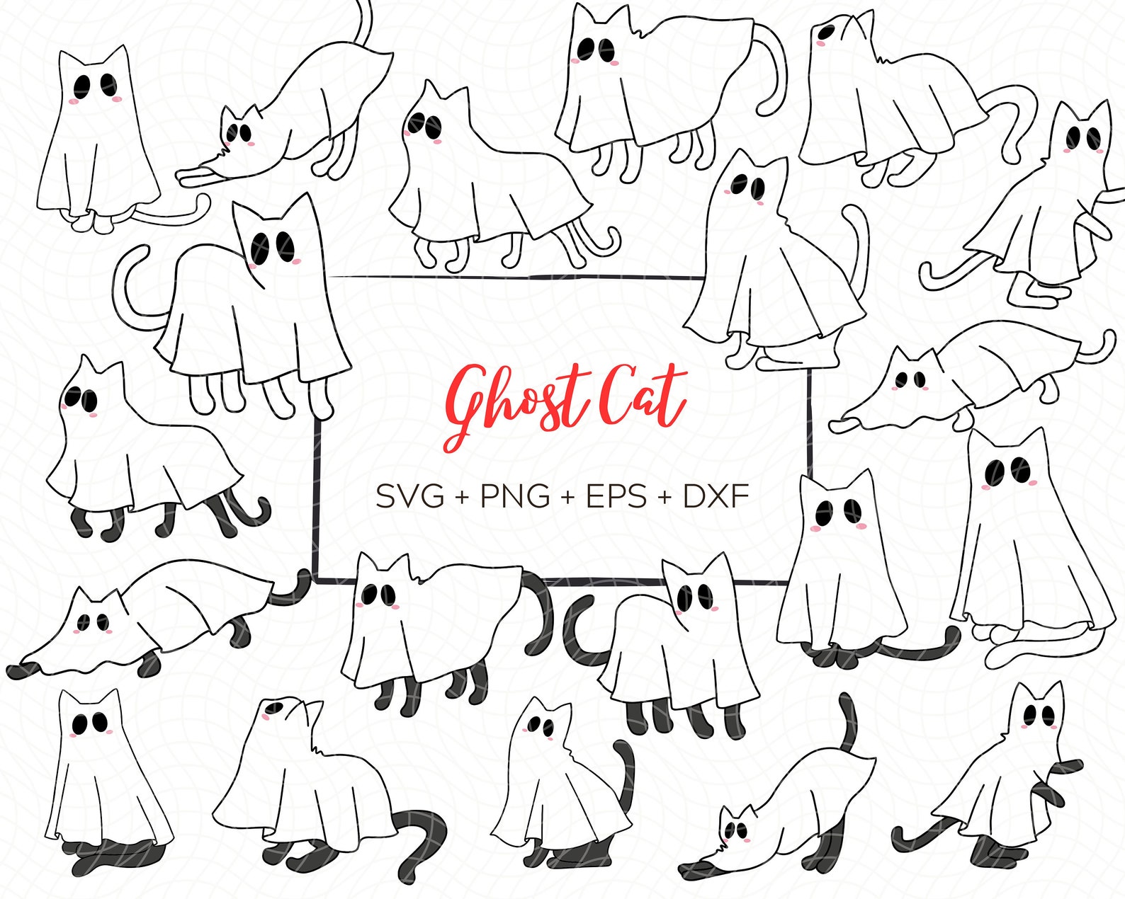 Halloween Ghost Cat Stencils Clip Art Set | Instant Download PNG DXF ...