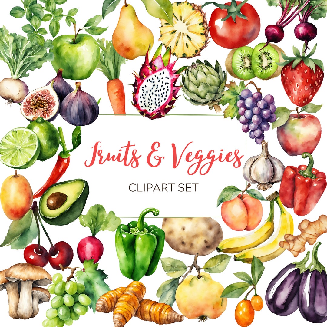 Watercolor Food Clipart Set - Fruits & Vegetables | Instant Download ...