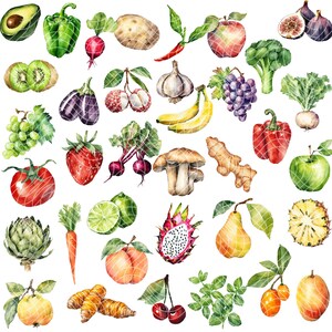 Watercolor Food Clipart Set - Fruits & Vegetables | Instant Download ...