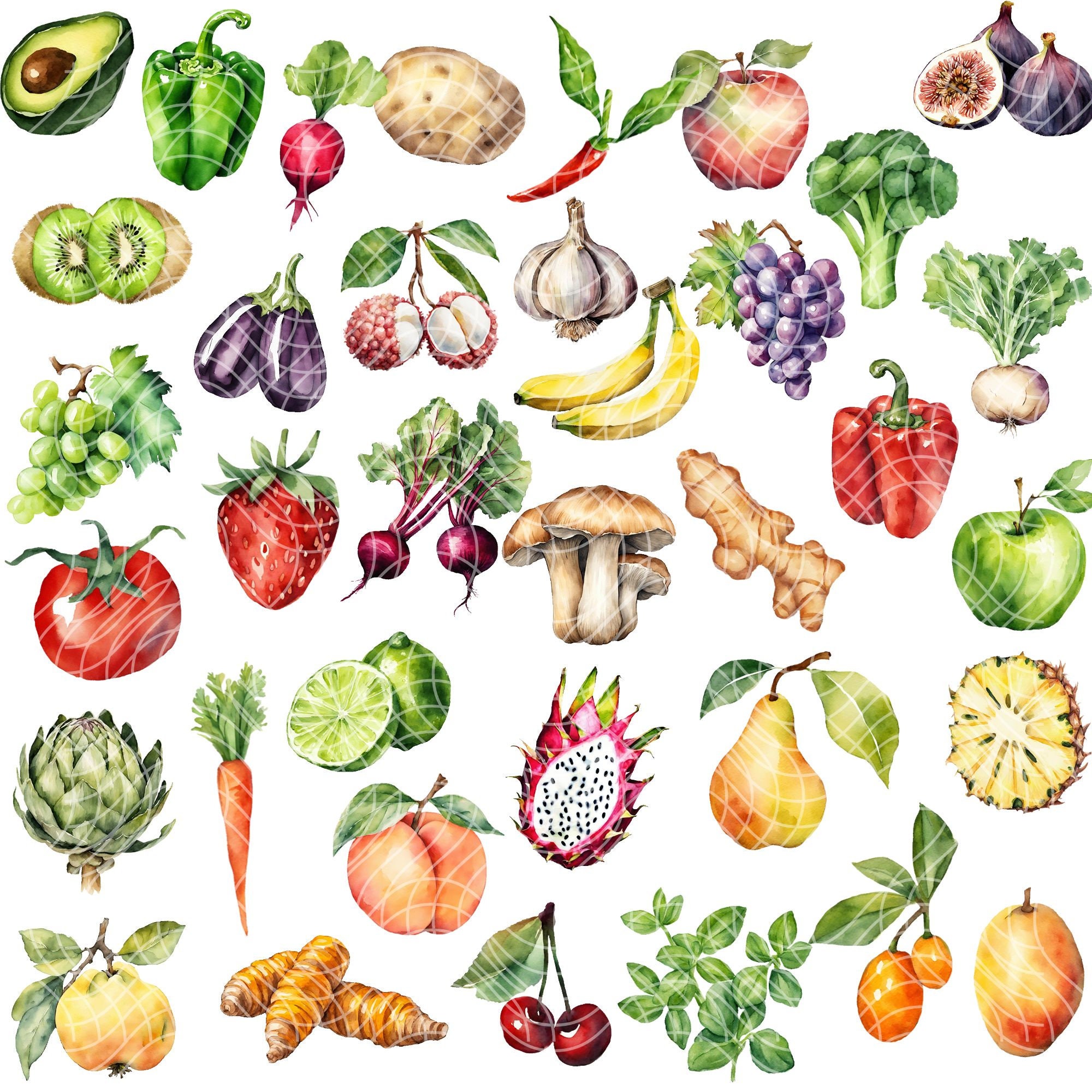 Watercolor Food Clipart Set - Fruits & Vegetables | Instant Download ...