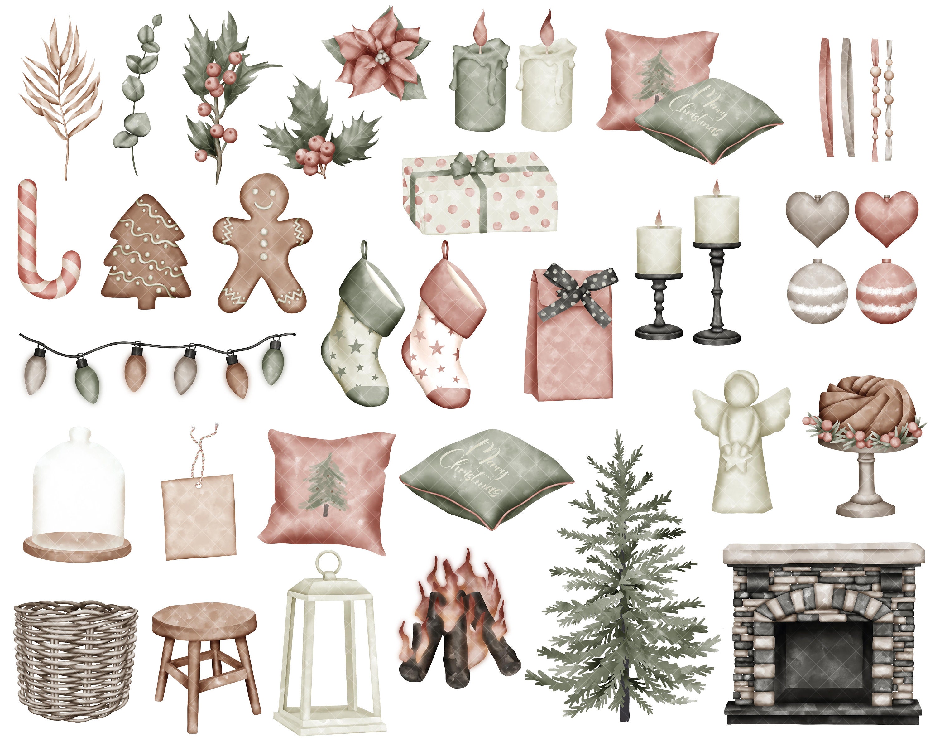 Watercolor Christmas Clipart Set Instant Download PNG Let - Etsy