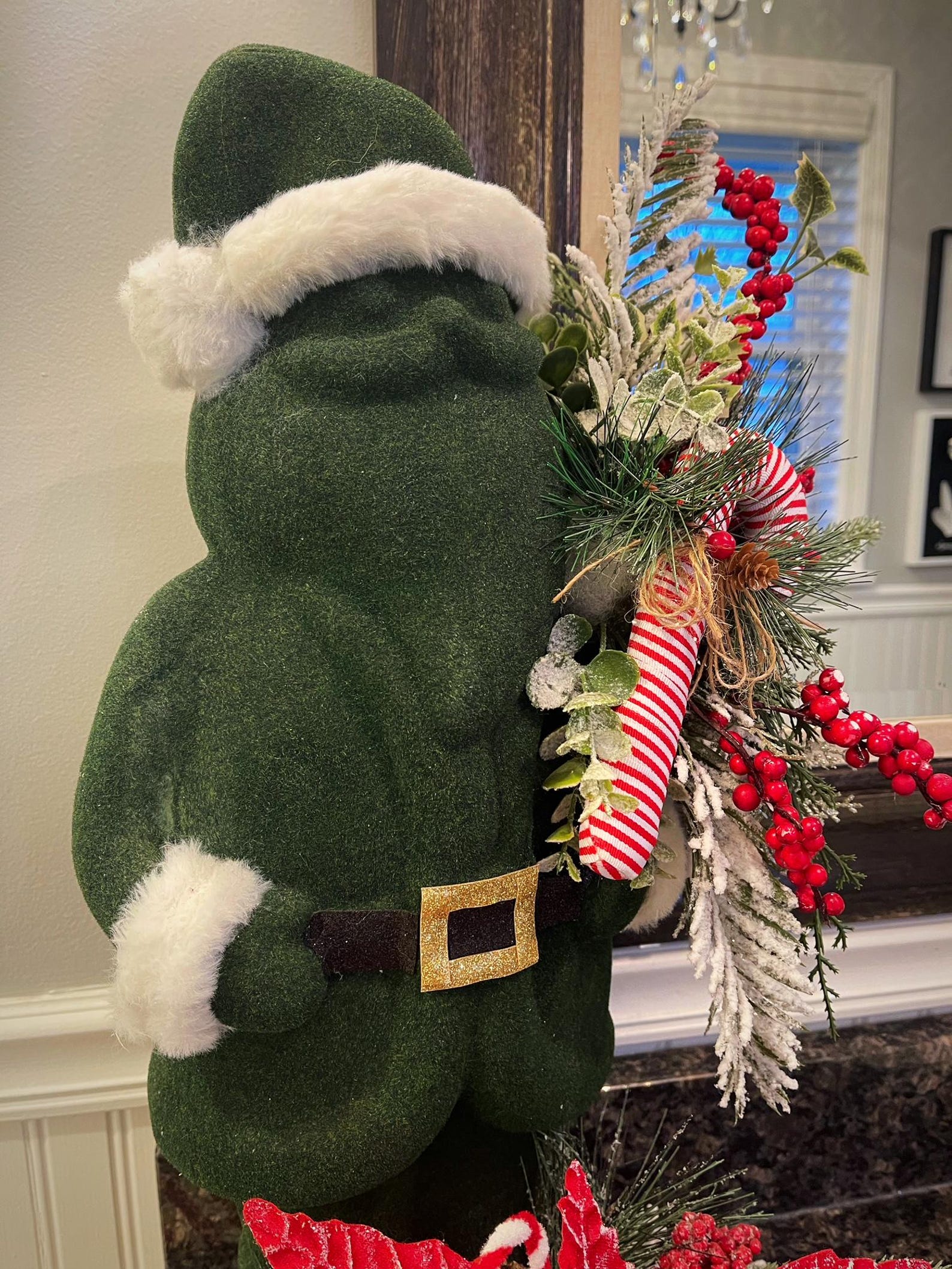 Flocked Santa Decor, Green Flocked Santa, Santa Claus Decor for ...