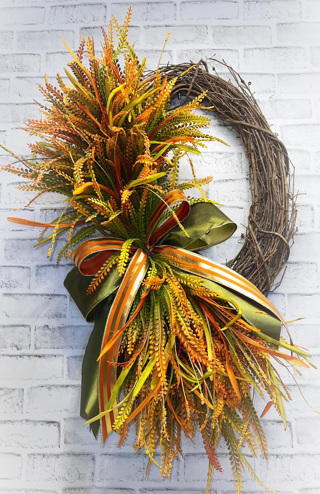 Wispy Fall Bead Grass Wreath for Front Door, Fall Bead Grass Wreath ...