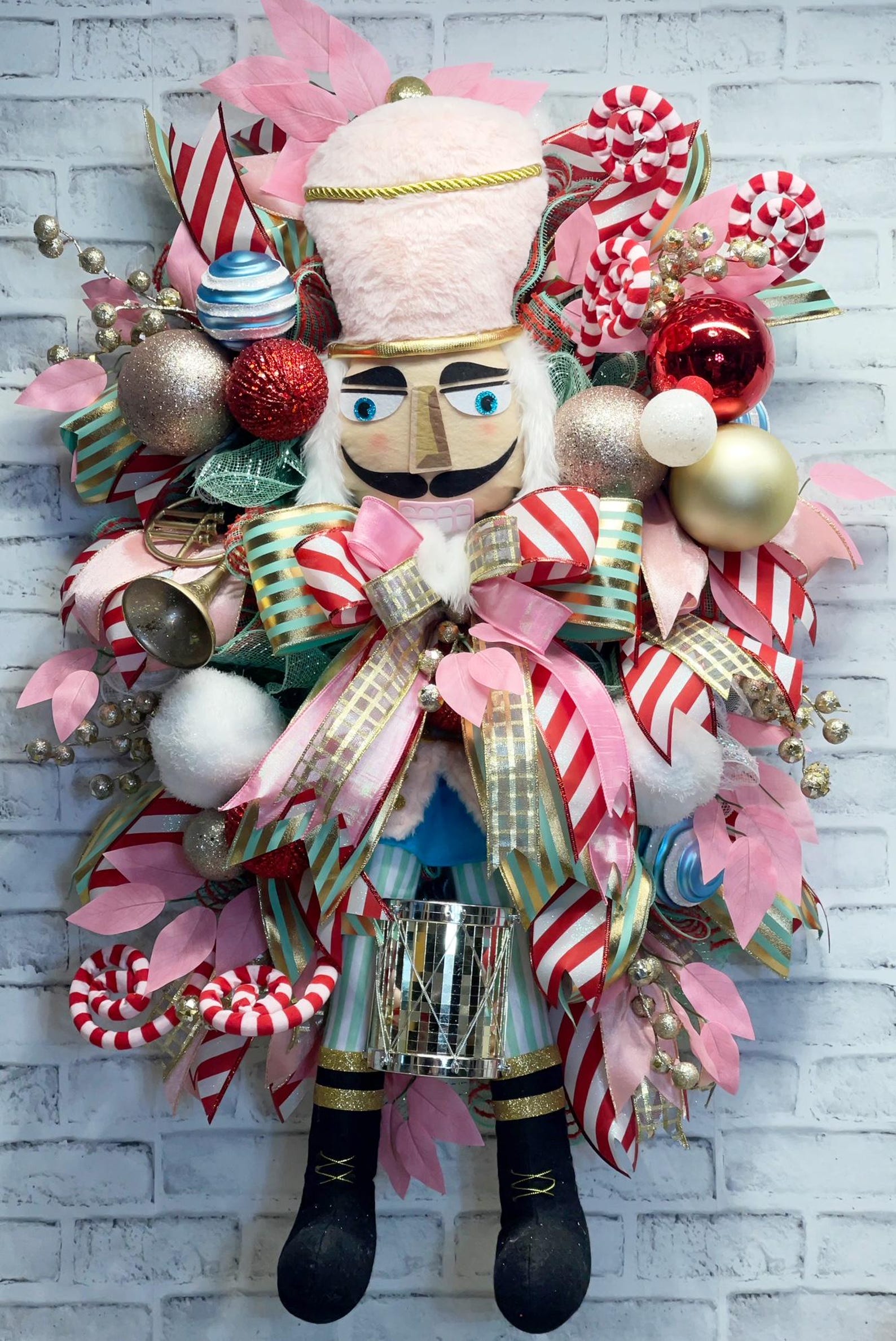 Pink Pastel Nutcracker Holiday Wreath, Large Nutcracker Wreath, Pink ...