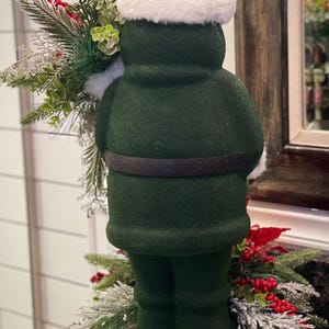 Flocked Santa Decor, Green Flocked Santa, Santa Claus Decor for ...