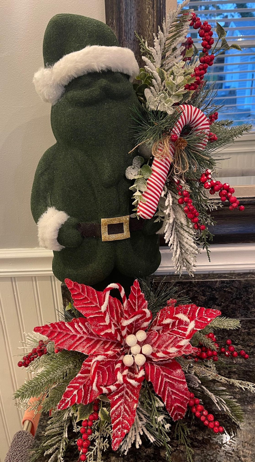 Flocked Santa Decor, Green Flocked Santa, Santa Claus Decor for ...