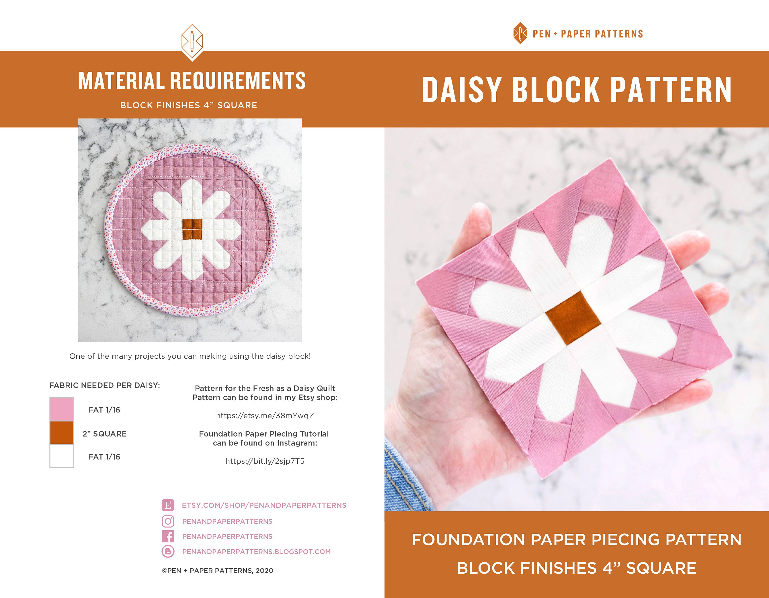 PDF Fresh as a Daisy Mini FPP Block Pattern - Etsy