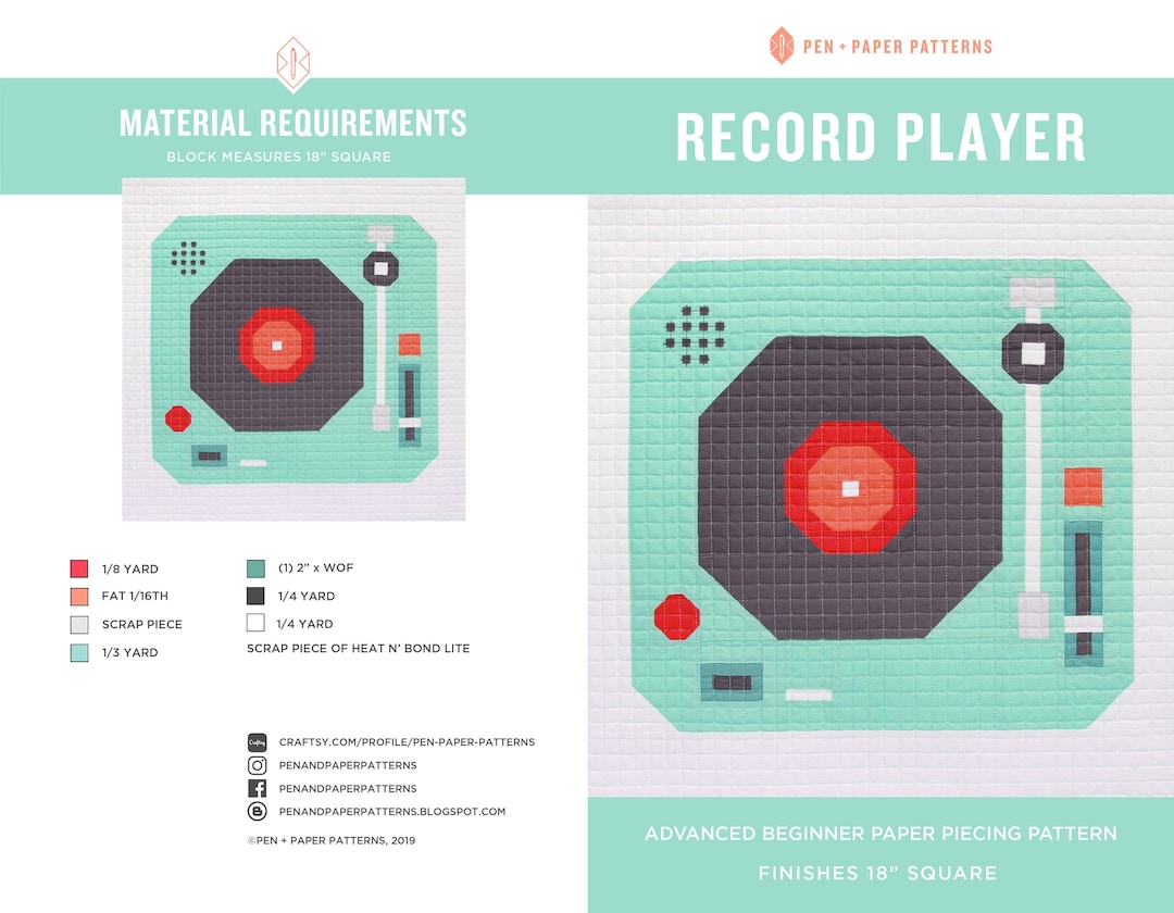 Record Player PDF Block Pattern - Etsy