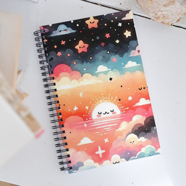Kawaii Journal Dotted Paper Spiral Notebook Cute Bright Sunrise and ...