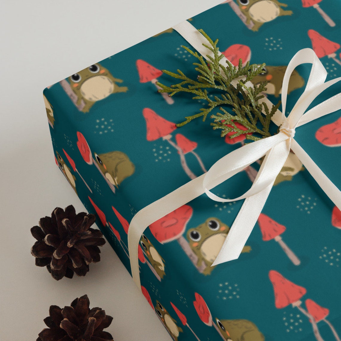 Cottagecore Wrapping Paper Frog Cute Mushroom 3 Sheets Kawaii Green ...