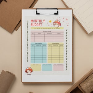 Monthly Budget Planner Printable Sheet Cute and Kawaii Mushrooms for ...