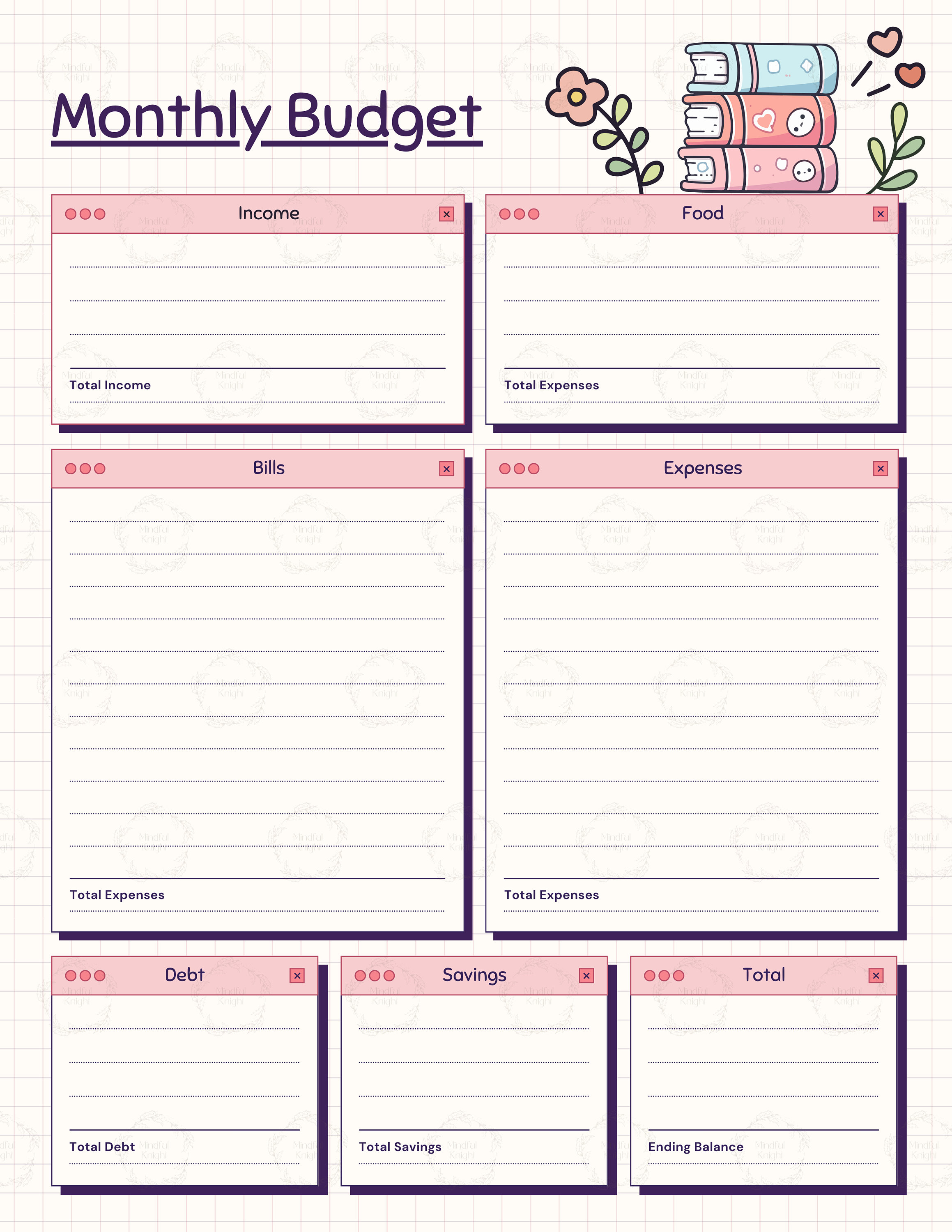 Monthly Budget Planner Printable Sheet Cute and Kawaii Design for ...