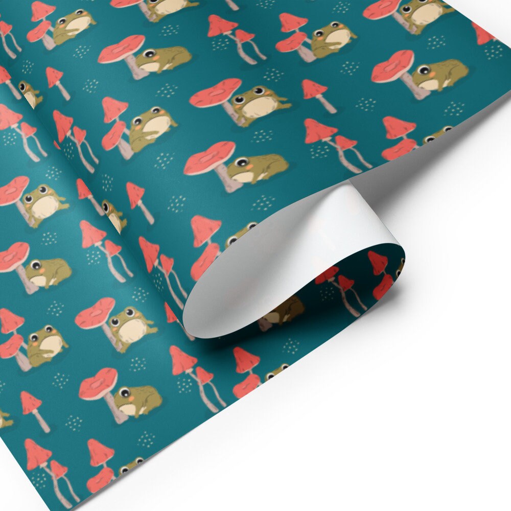 Cottagecore Wrapping Paper Frog Cute Mushroom 3 Sheets Kawaii Green ...