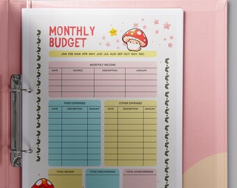 Monthly Budget Planner Printable Sheet Cute and Kawaii Design for ...