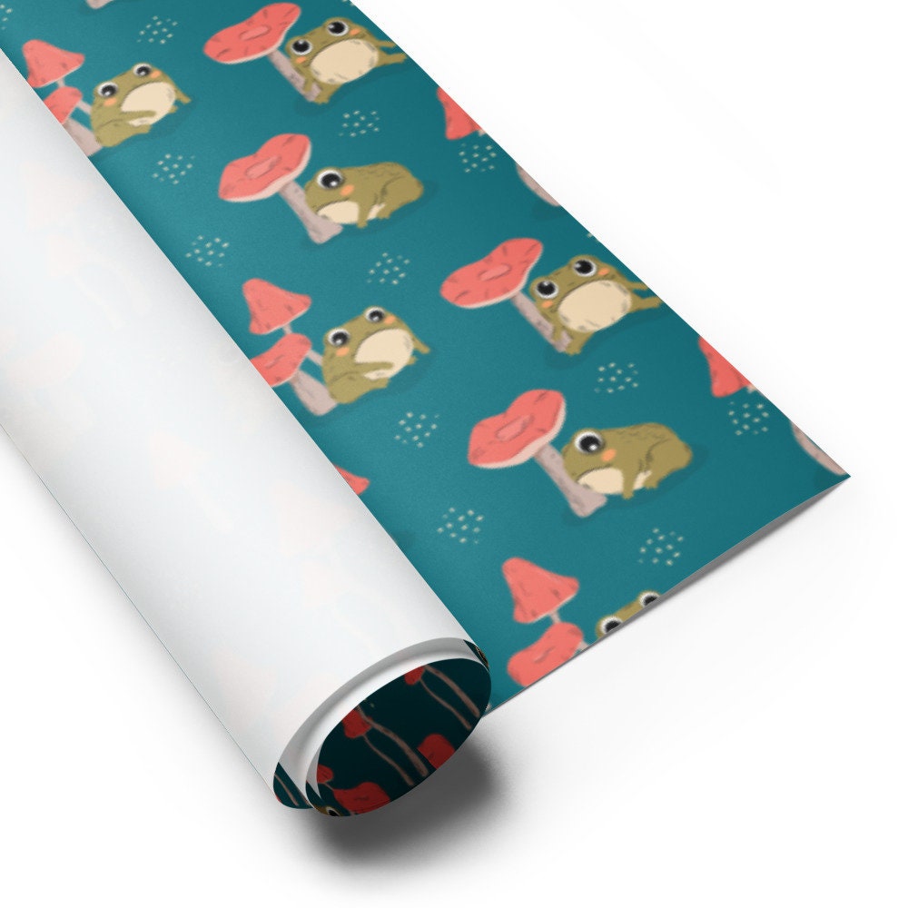 Cottagecore Wrapping Paper Frog Cute Mushroom 3 Sheets Kawaii Green ...
