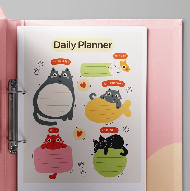 Printable Daily Planner With Cats Funny and Cute Schedule Diary Digital ...