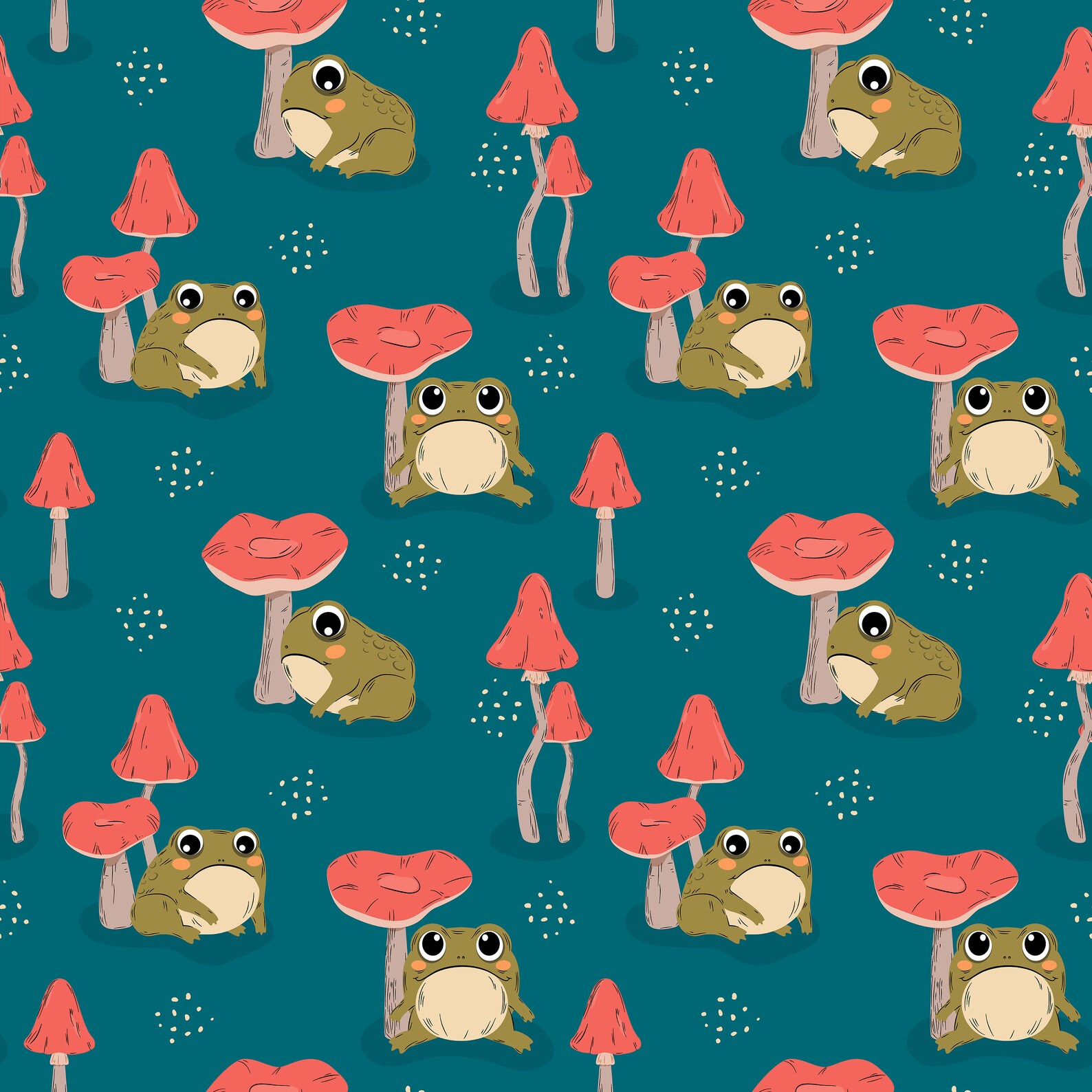 Cottagecore Wrapping Paper Frog Cute Mushroom 3 Sheets Kawaii Green ...
