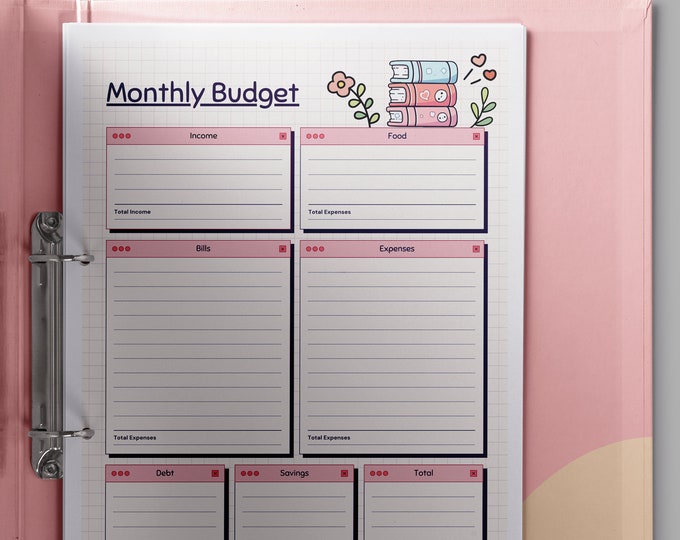Monthly Budget Planner Printable Sheet Cute and Kawaii Design for ...