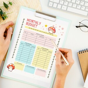 Monthly Budget Planner Printable Sheet Cute and Kawaii Mushrooms for ...