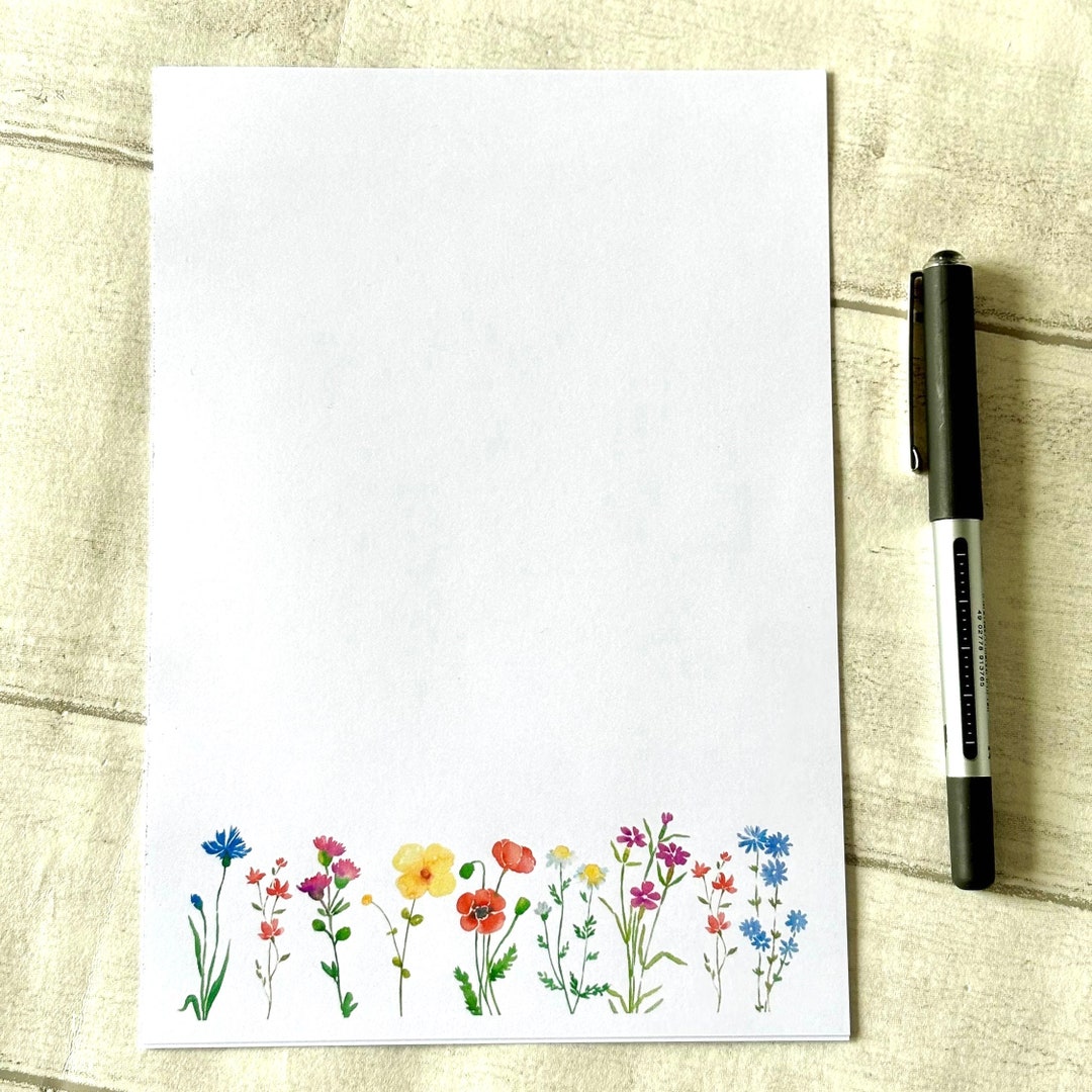 Flower Writing Paper Set With Envelopes, Beautiful Flower Design, Pen ...