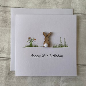 Hoppy 40th Birthday Card, Forty Bunny Birthday Card, Birthday Card for ...