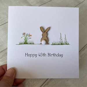 Hoppy 40th Birthday Card, Forty Bunny Birthday Card, Birthday Card for ...